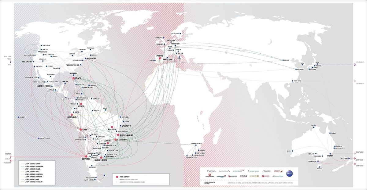 Latam.com map of destinations - First Class Flyer