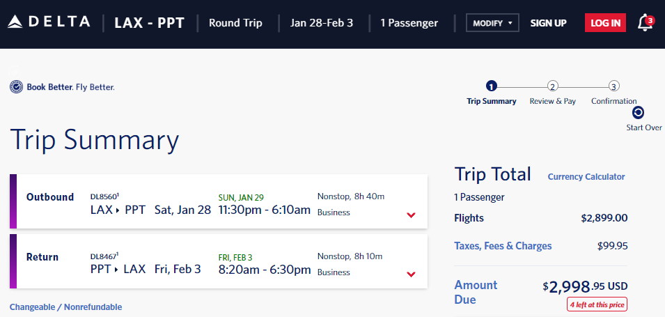 DL LAX-PPT Sample Trip Summary - First Class Flyer