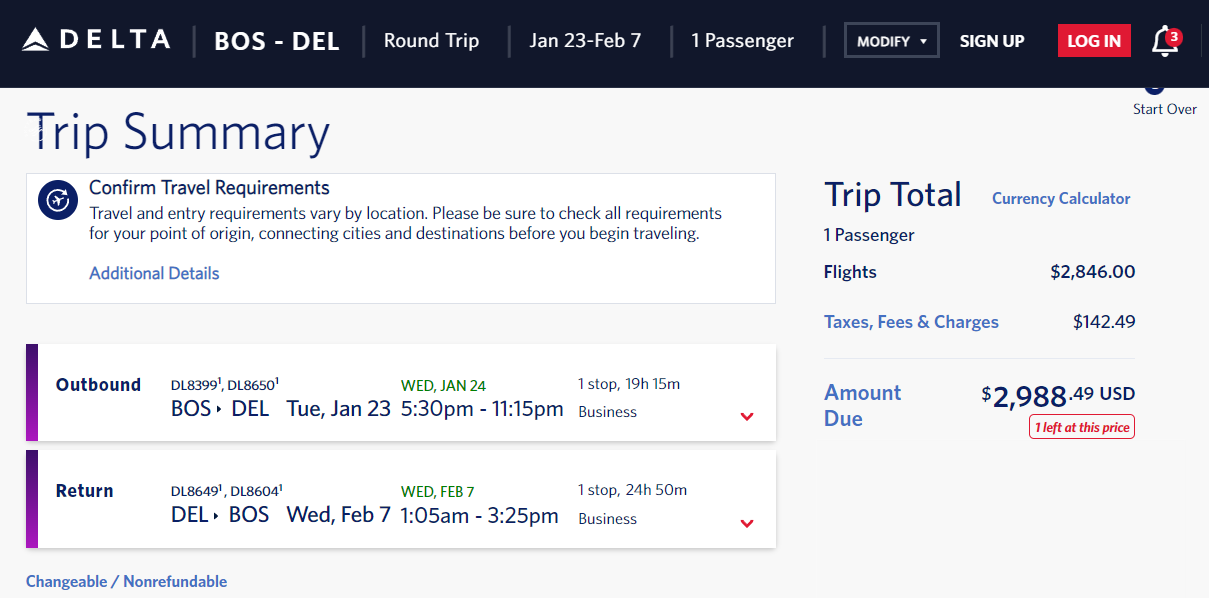 New Delhi Biz Class from $2,988 to $3,807 R/T - First Class Flyer