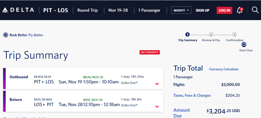 sample trip saving - First Class Flyer