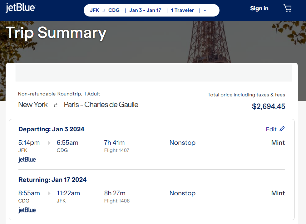 Cash > Paris > All Year > Biz Class > $2,694 to $3,215 R/T - First ...