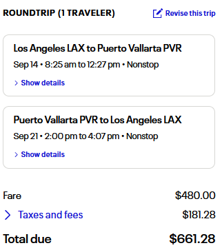 UA LAX-PVR Sample Trip Summary - First Class Flyer