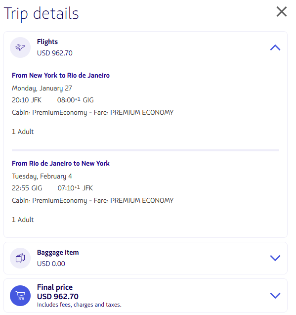 Money > Rio de Janeiro > Winter > Premium Economy > Nonstop from New ...