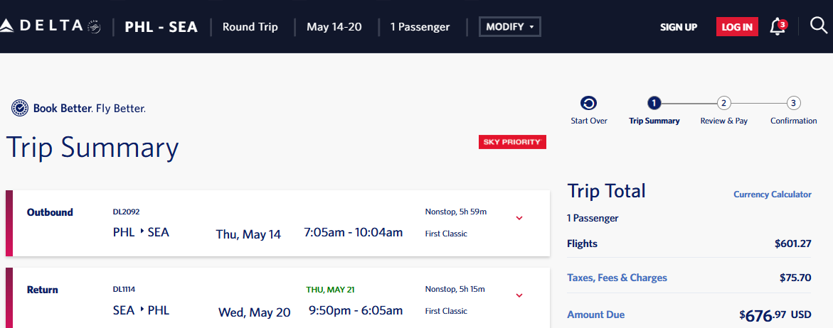 Money > Domestic Transcon > All Year > Business Class > $676 to $1,347 ...