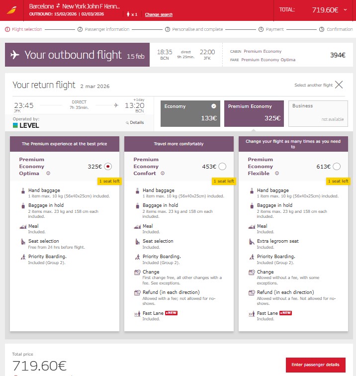 Money > Barcelona to U.S. > All Year > Premium Economy > $843 to $976 ...